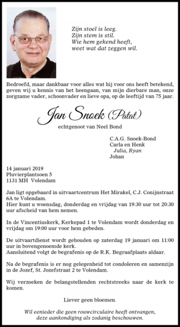 In memoriam: Jan Snoek | Lokale Omroep Volendam Edam